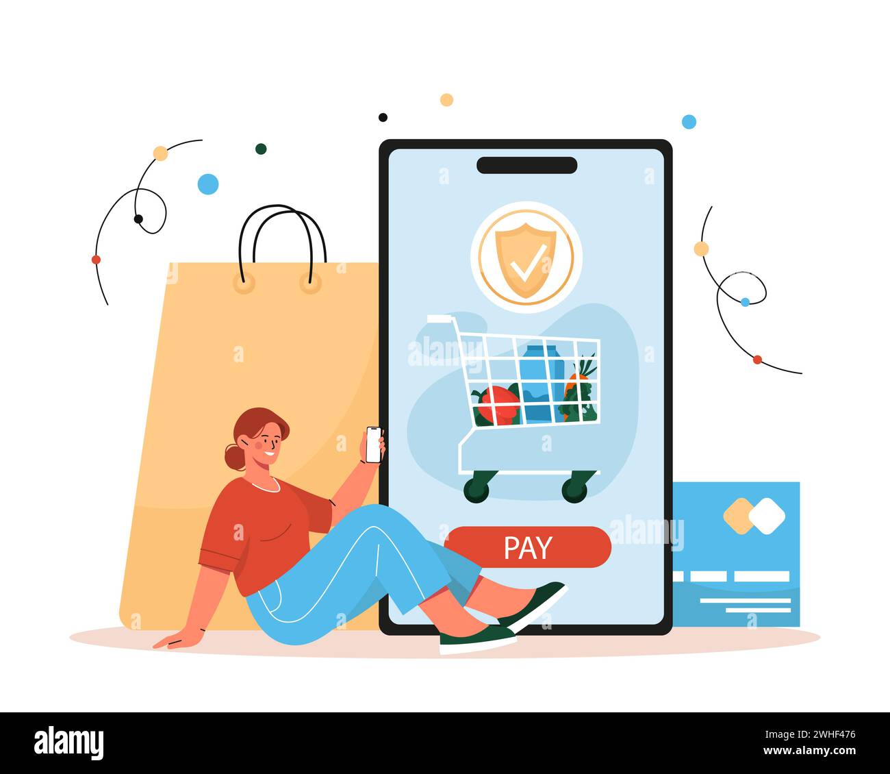 Woman supermarket shopping phone Cut Out Stock Images & Pictures - Alamy