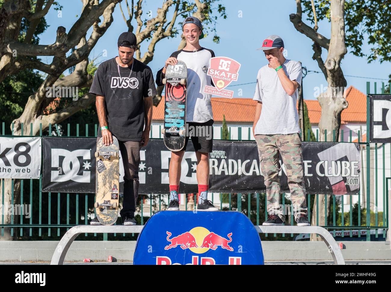 Professional skateboarders podium Stock Photo - Alamy