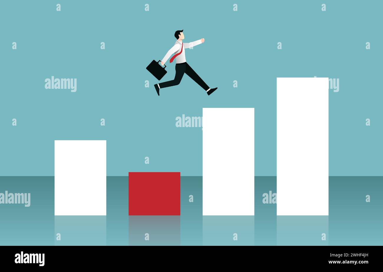 Businessman jumping over bar chart concept. Business symbol vector ...