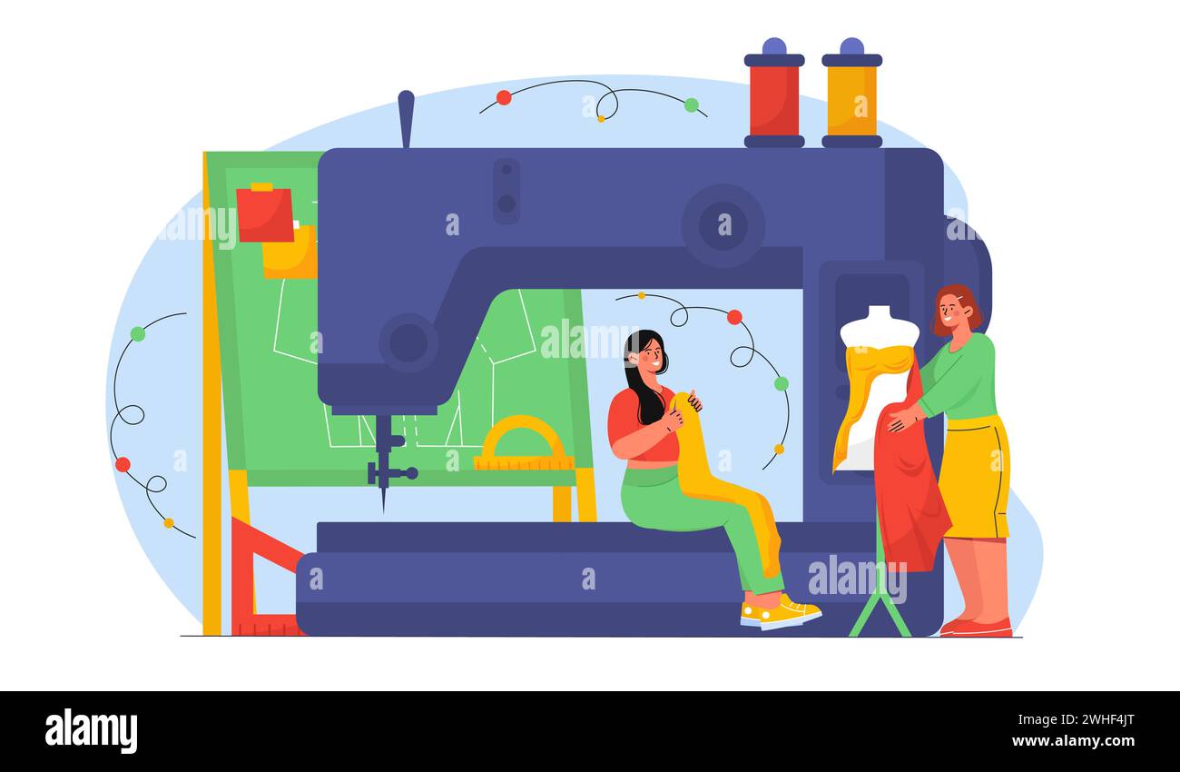 Girl with sewing machine Stock Vector Images - Alamy