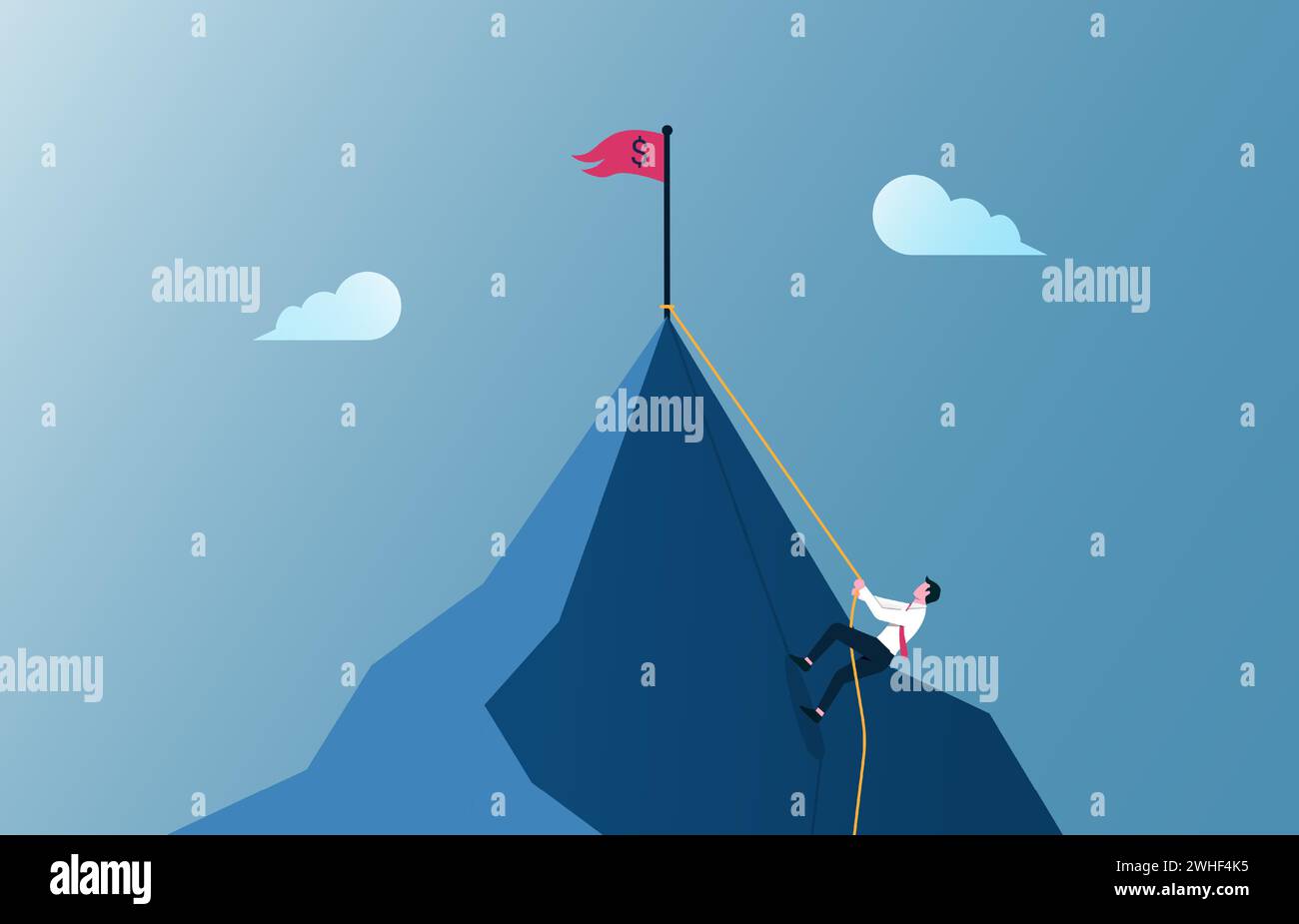 Businessman climbing mountain illustration. Business motivation and ...