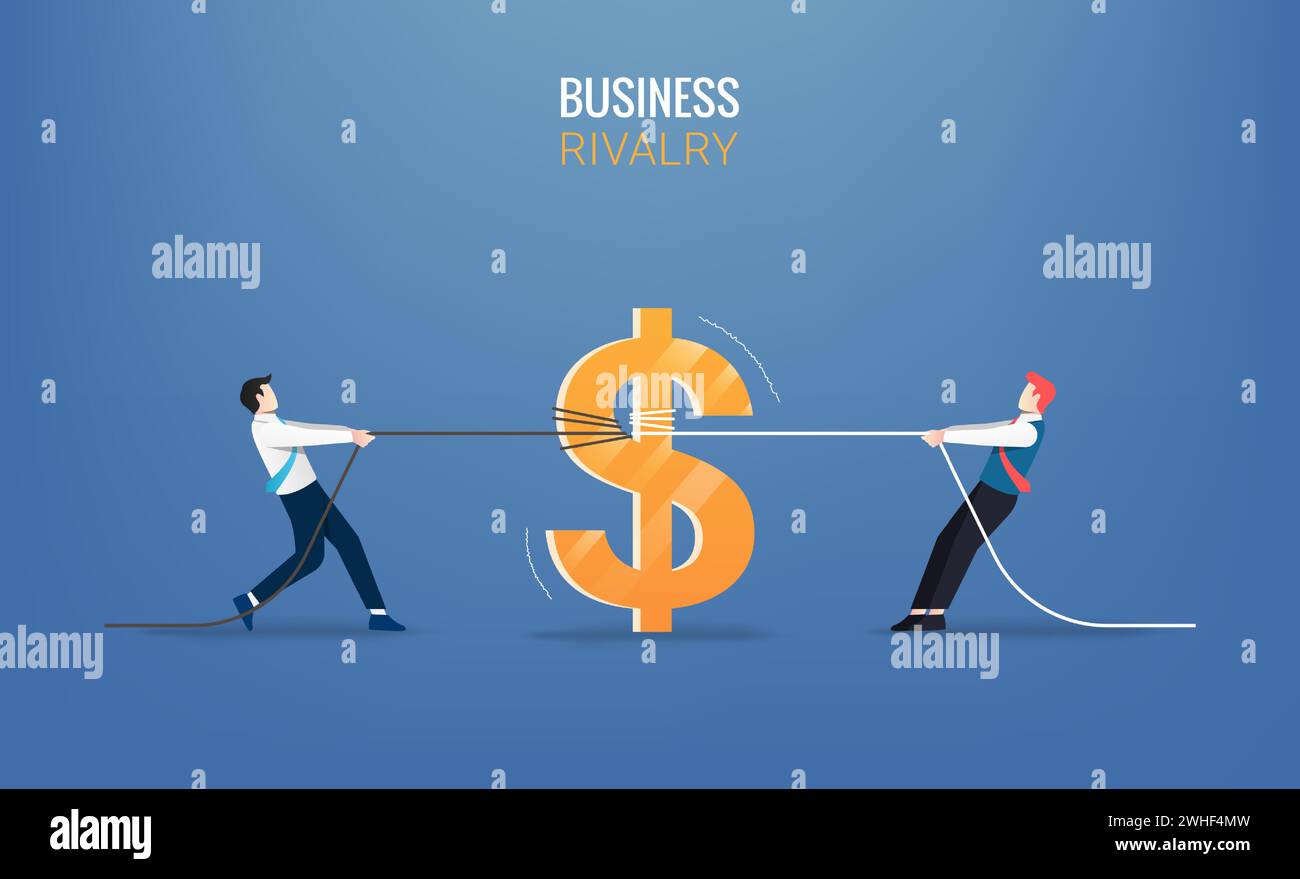 Businessmen pull the rope with money icon. Business rivalry vector ...