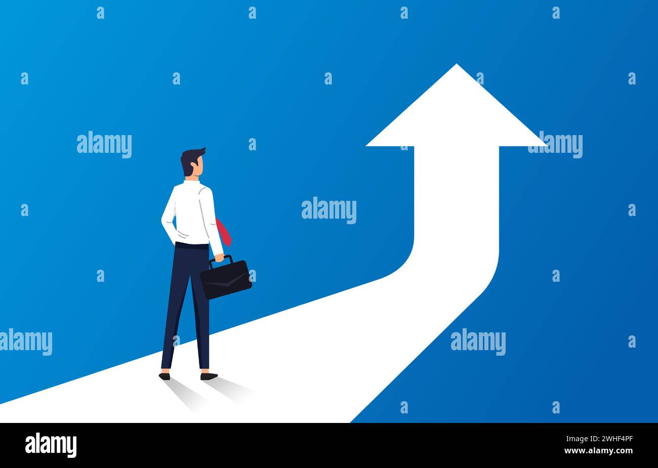 Business success to next level concept. Businessman standing in front ...