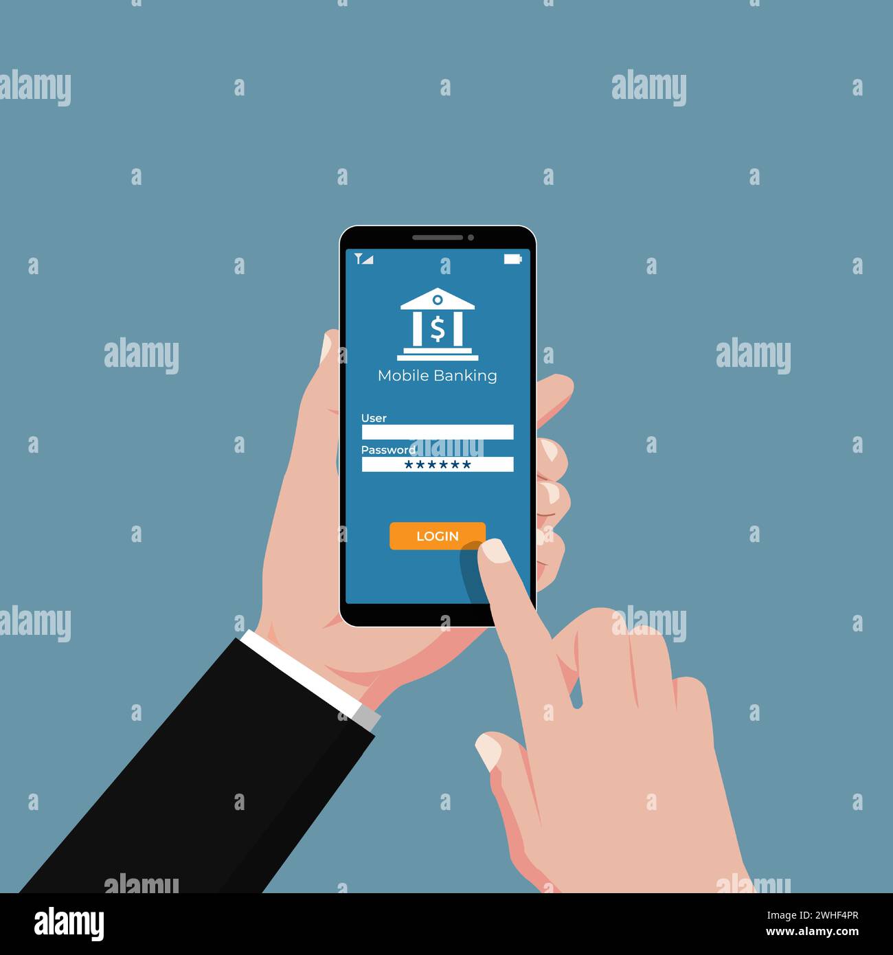 Hand holding mobile banking services on smartphone vector illustration ...