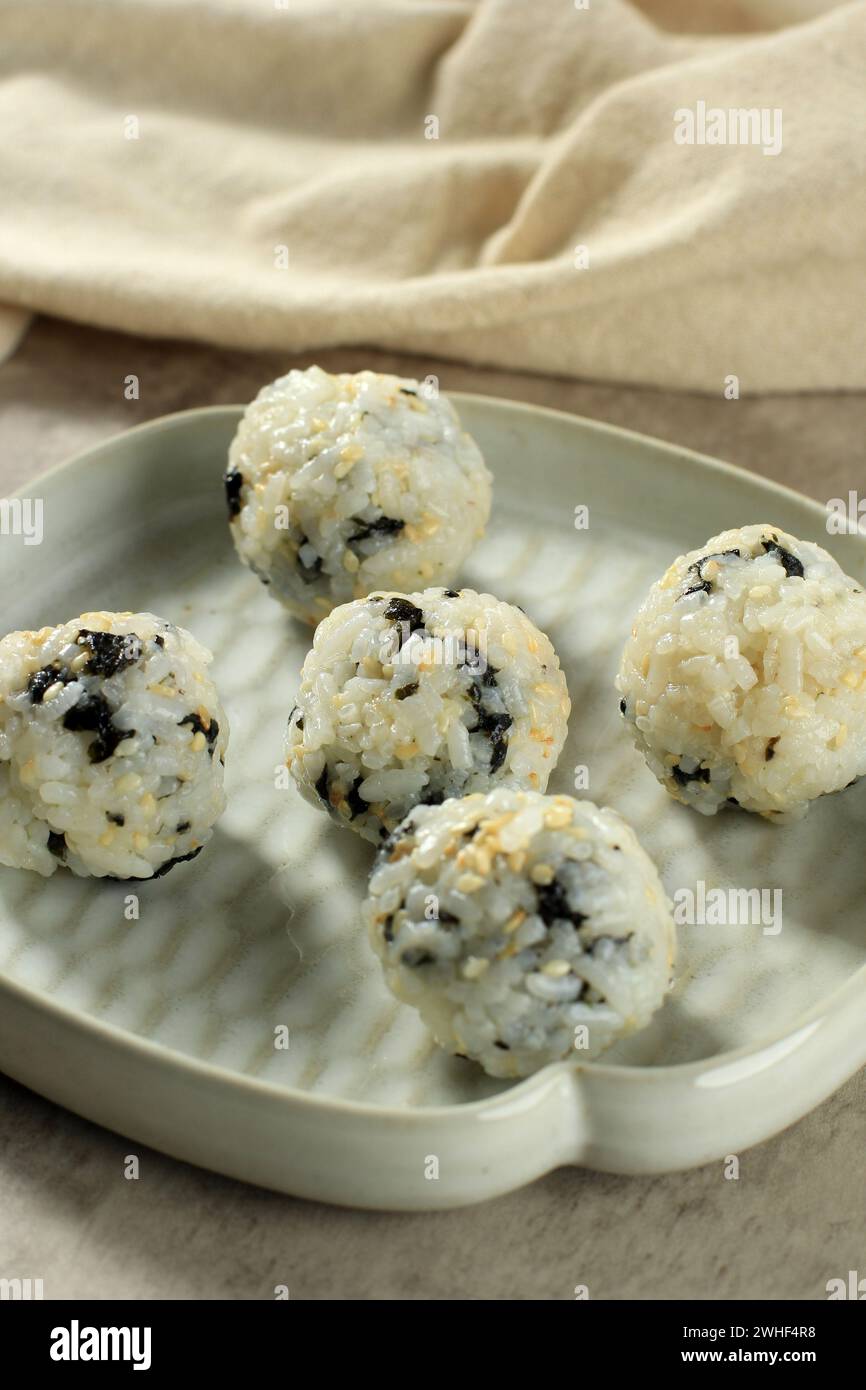 Korean Seaweed Rice Balls or Jumeokbap with Ham, Sausage, Sesame Seed ...