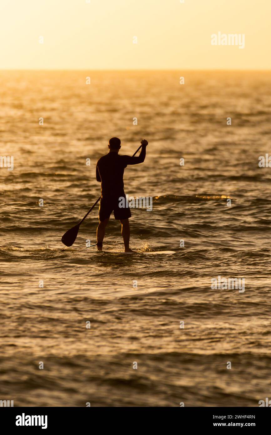 Man paddleboarding ocean silhouette hi-res stock photography and images ...
