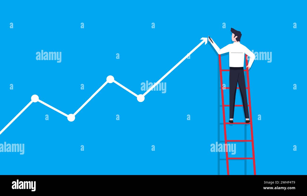Businessman drawing arrow line symbol. Business success and career growth vector illustration ...