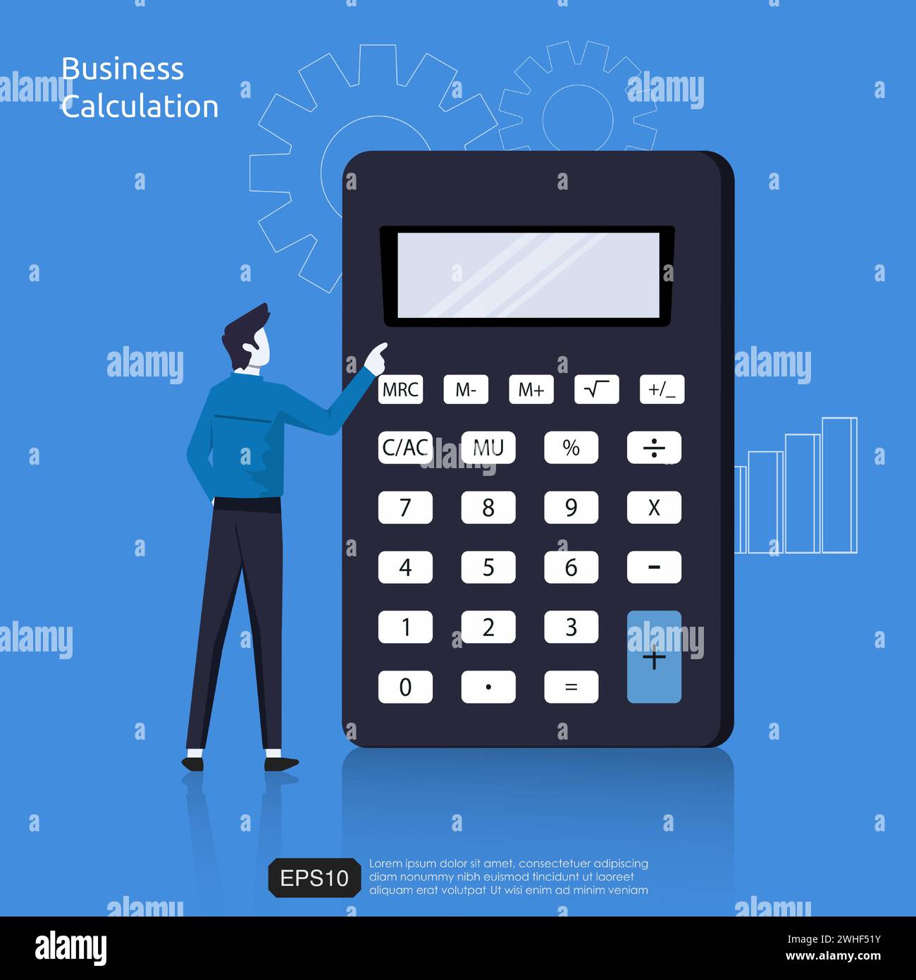 Business calculation concept with businessman character and calculator ...