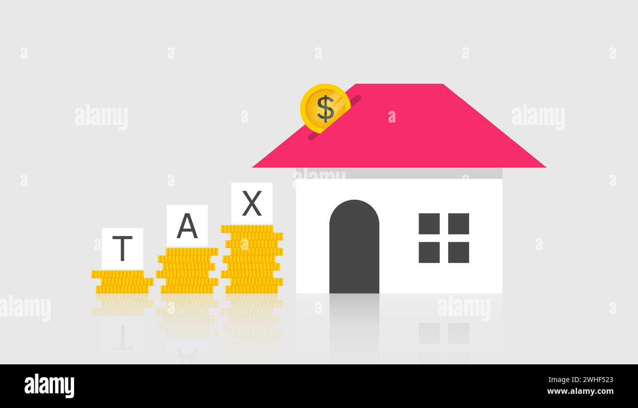 Property tax concept house shaped with coins symbol vector illustration ...