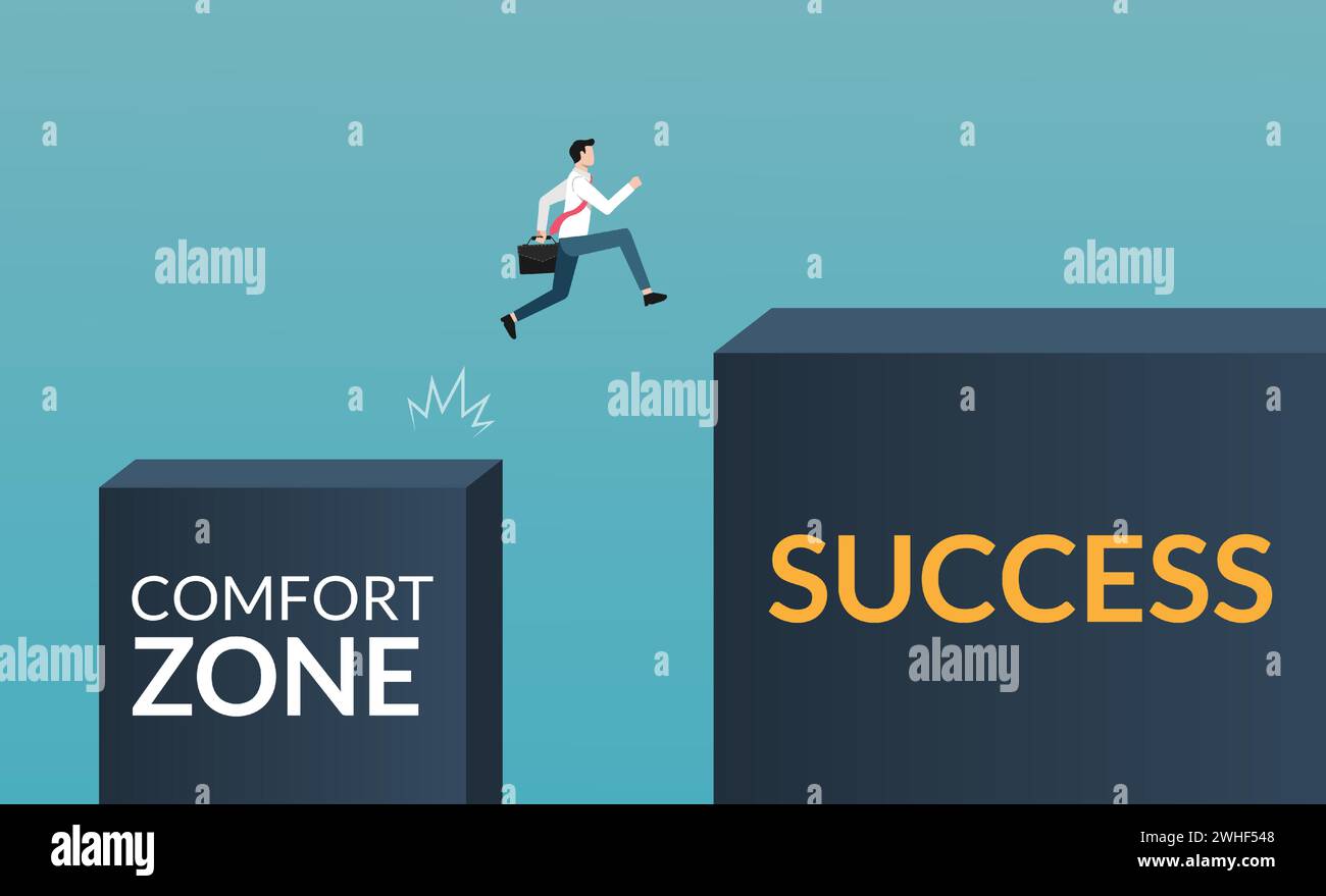 Businessman character leaving comfort zone to achieve success concept ...
