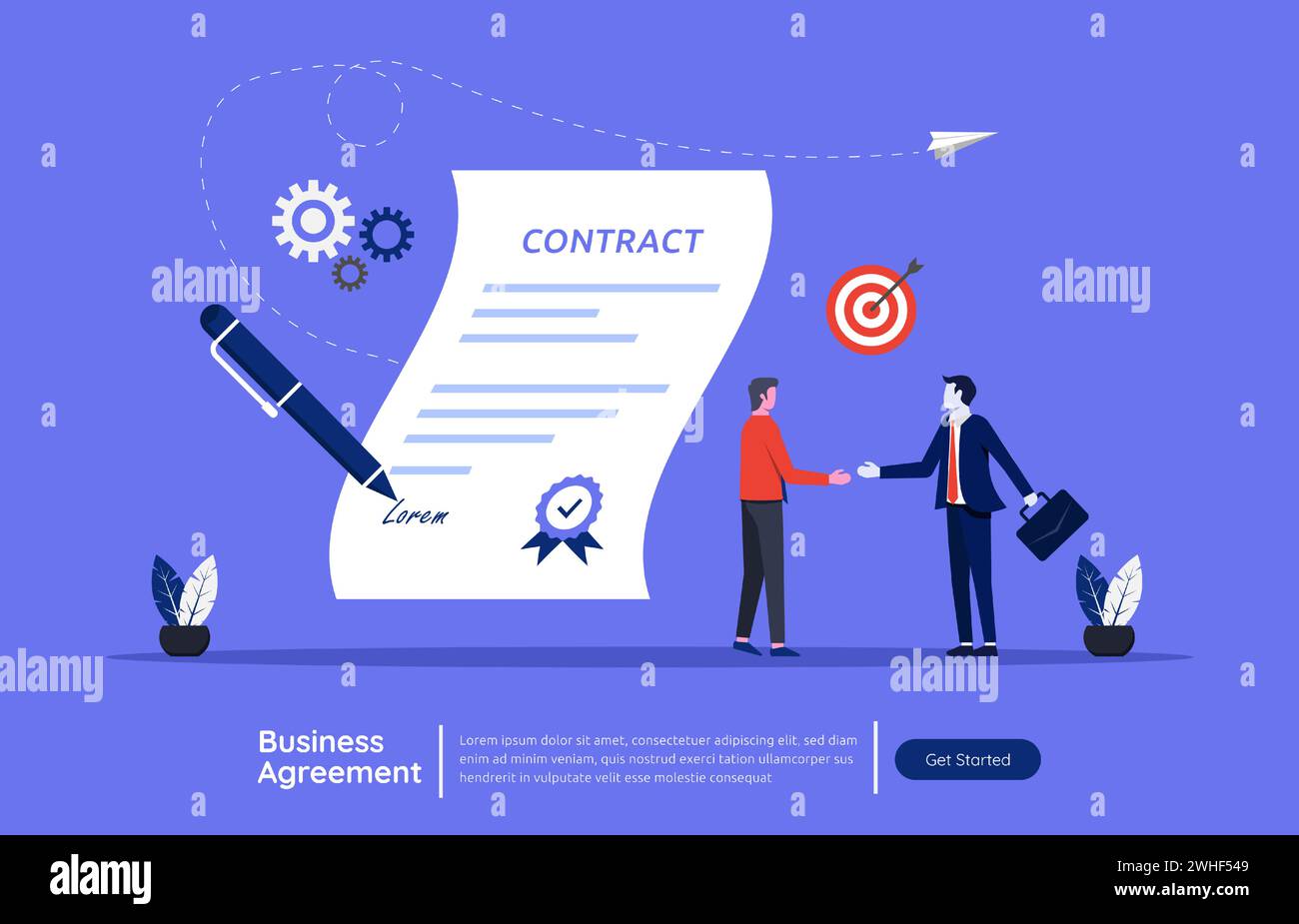 Business agreement contract concept with two businessmen handshaking ...