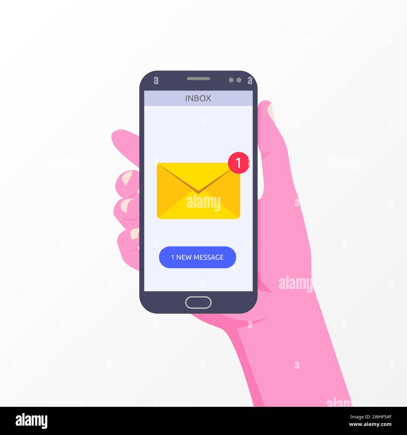 Hand holding smartphone with new message notification on phone screen ...