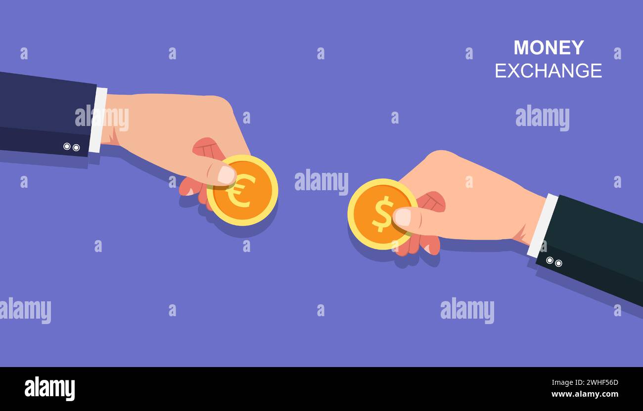 Businessmen hands holding coin of euro and dollar concept. Money ...