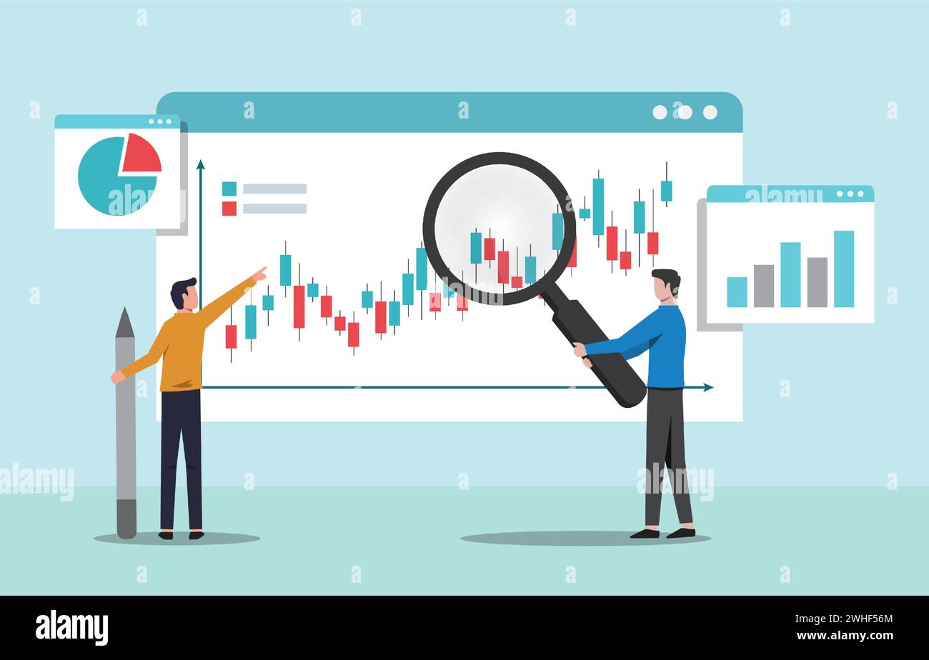People analyzing growth chart concept. Data analysis and monitoring investment vector ...