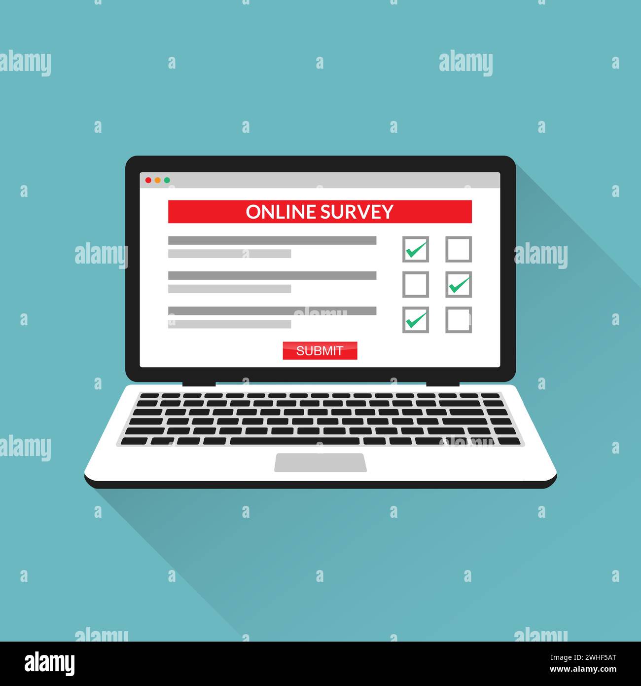 Online survey checklist questionnaire on laptop screen vector ...