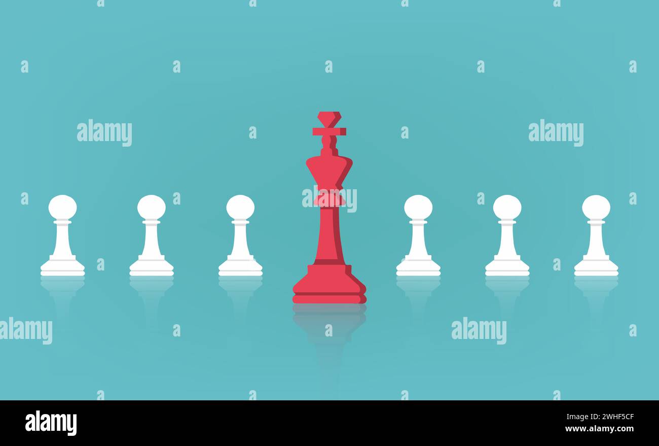 Leadership concept with chess king in front of pawns line vector ...