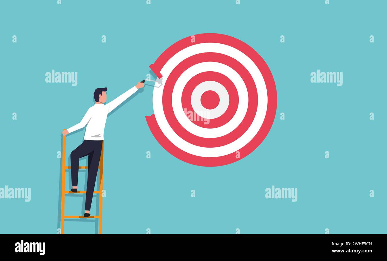 Businessman painting a big target with paint roller. Ambitious and ...
