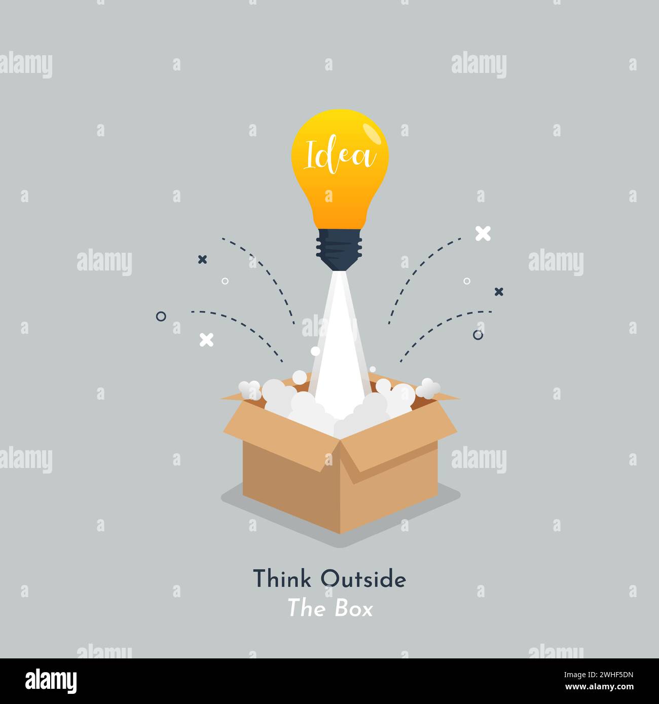 Idea lamp light launch from box cartoon icon illustration. Think ...
