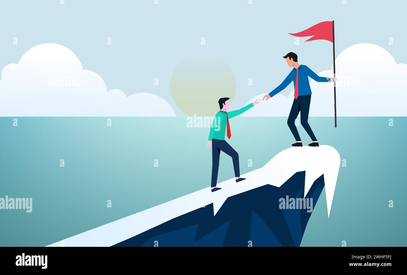 Business concept leadership and teamwork. Leader help other to climb ...
