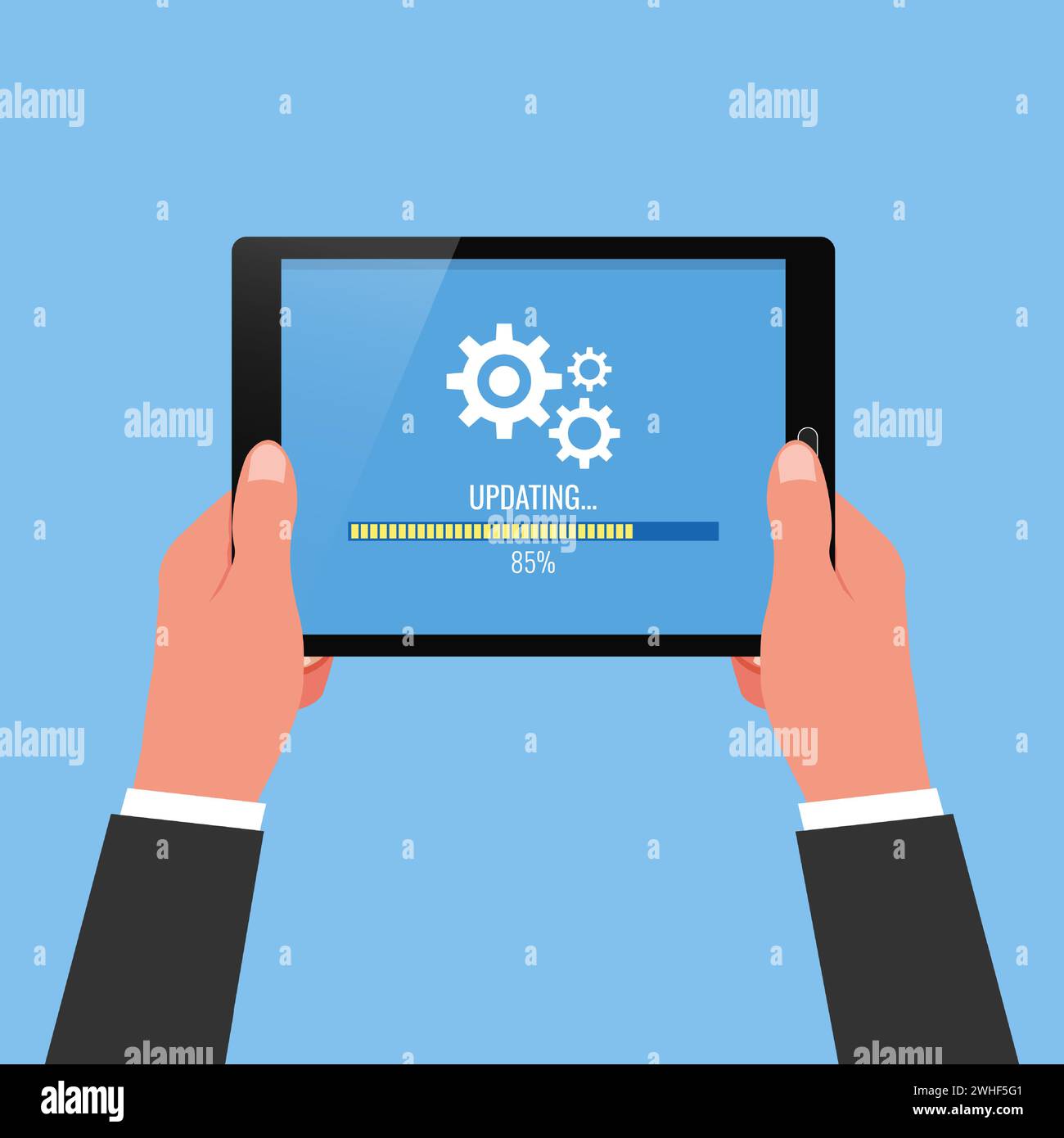 Hand holding tablet with system being updated symbol Stock Vector Image & Art - Alamy