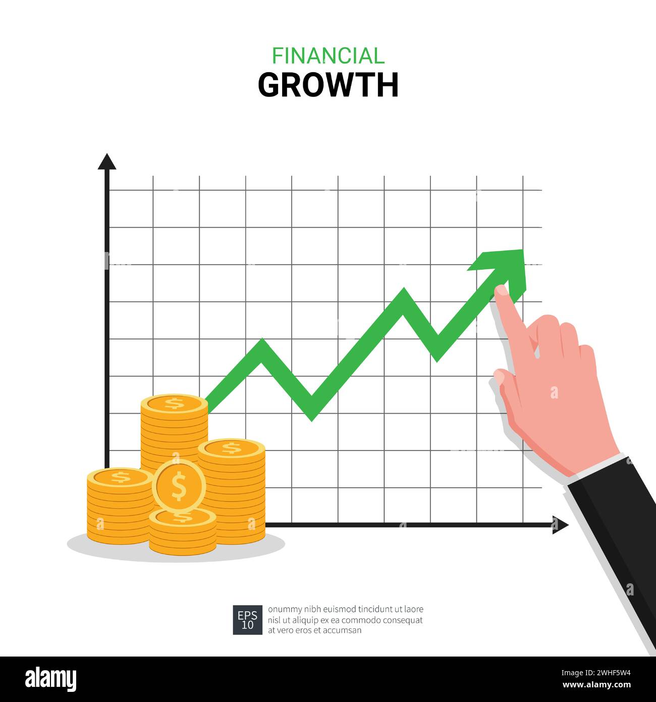 Hand pointing finger to green arrow concept. Financial growth and ... Hand pointing finger to green arrow concept. Financial growth and ...