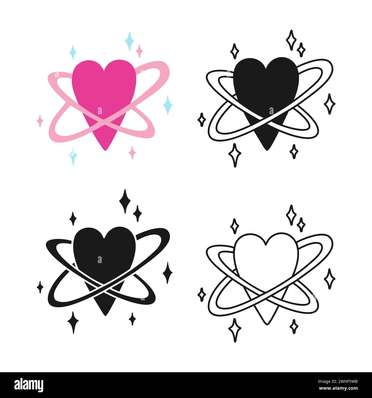 Abstract heart love cartoon symbol and doodle, stamp stylized set ...