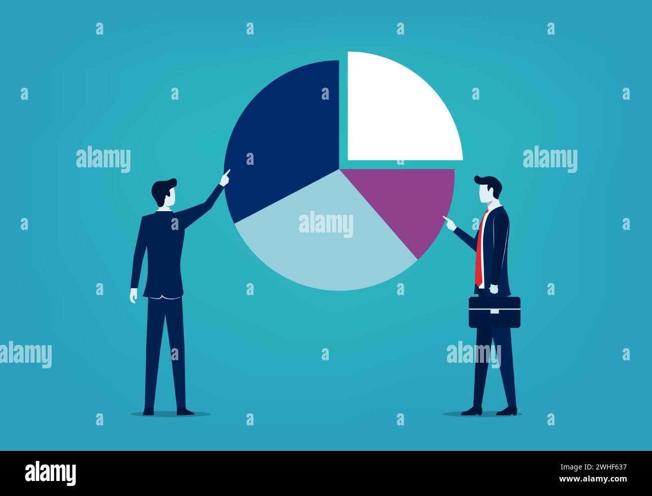 Businessmen pointing on pie diagram, business concept vector ...
