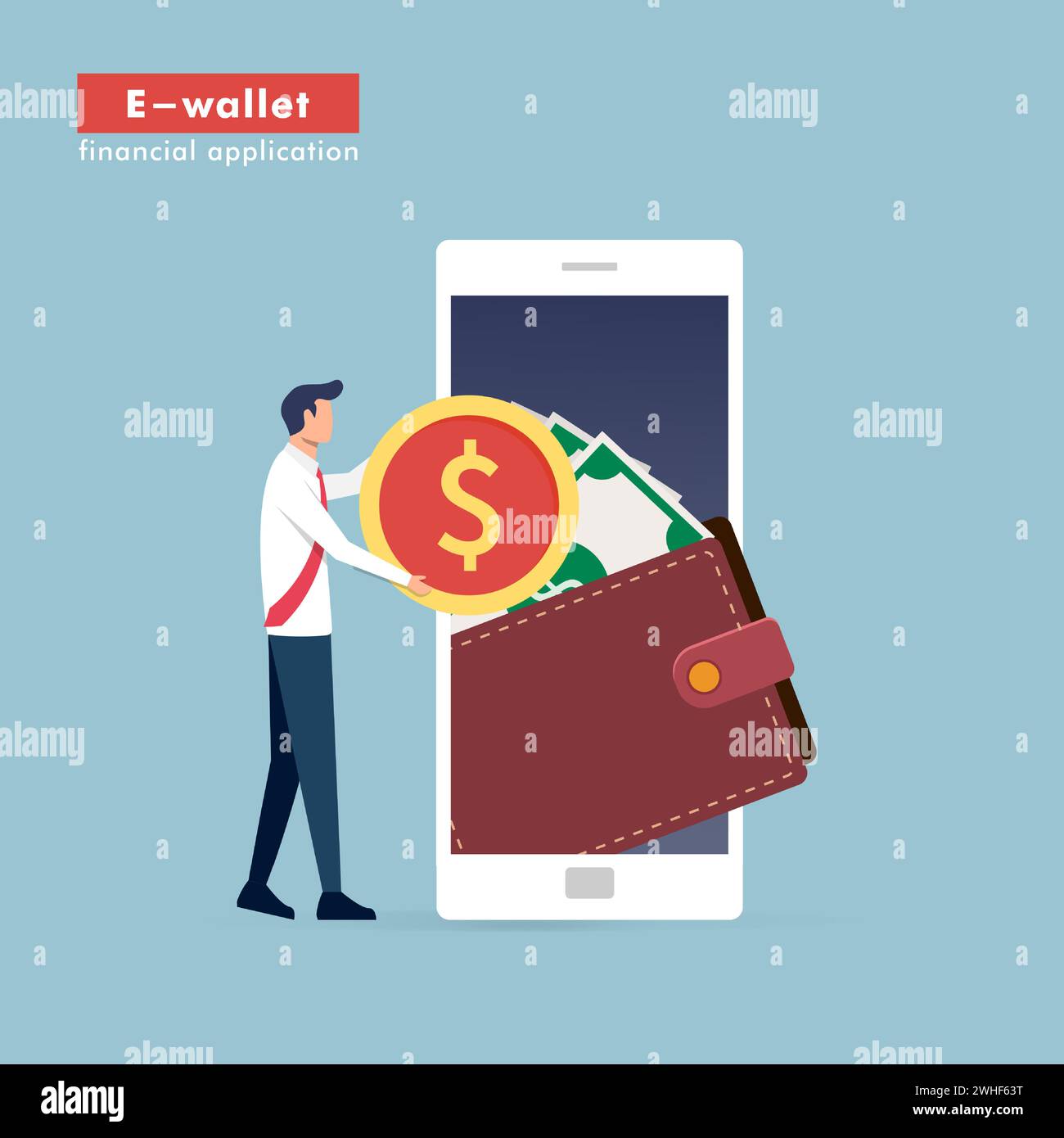 Smartphone screen with wallet and money on screen. Internet banking ...
