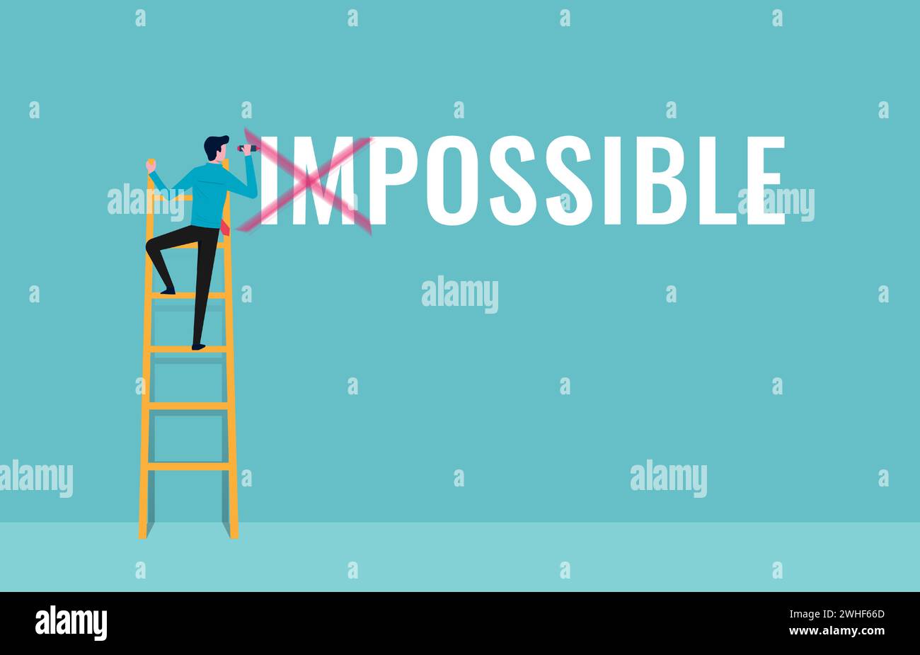 Man turning the word Impossible into Possible. Vector illustration ...