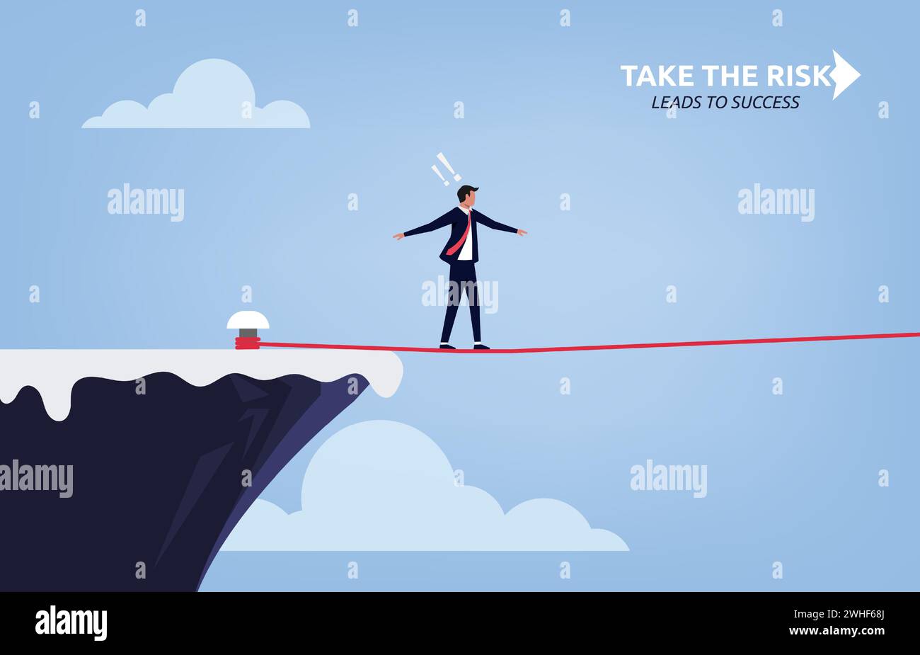 Taking risk concept for success with businessman walking on tight rope ...