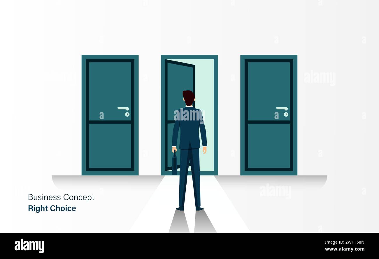 Businessman stand in front of 3 doors, right choice concept Stock ...