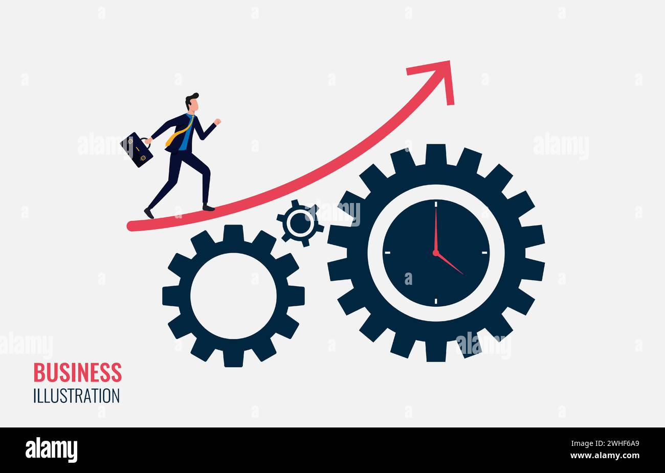 Business concept with businessman moving forward on arrow and gears ...