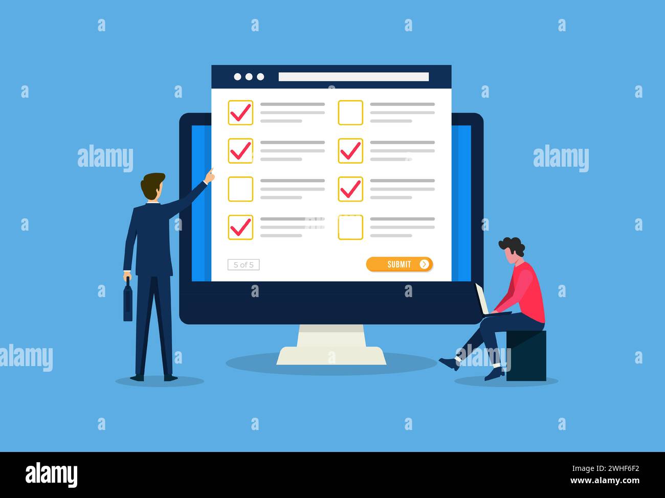 Online survey concept design for web or app. Businessmen fill online ...