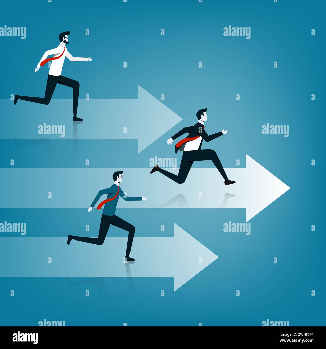 Business competition concept. Three business persons running on the ...
