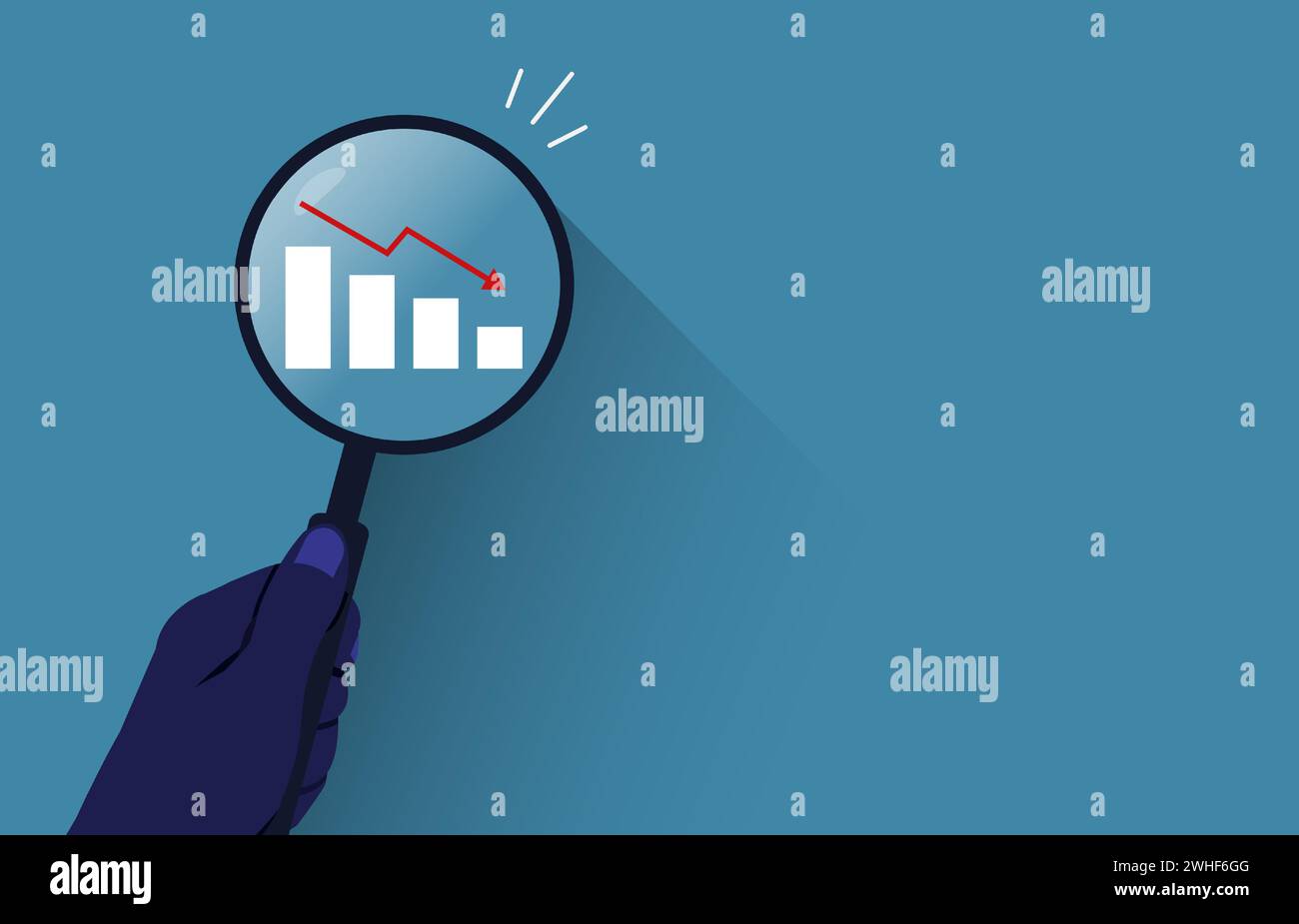 Chart business fall symbol with hand hold magnifying glass concept ...