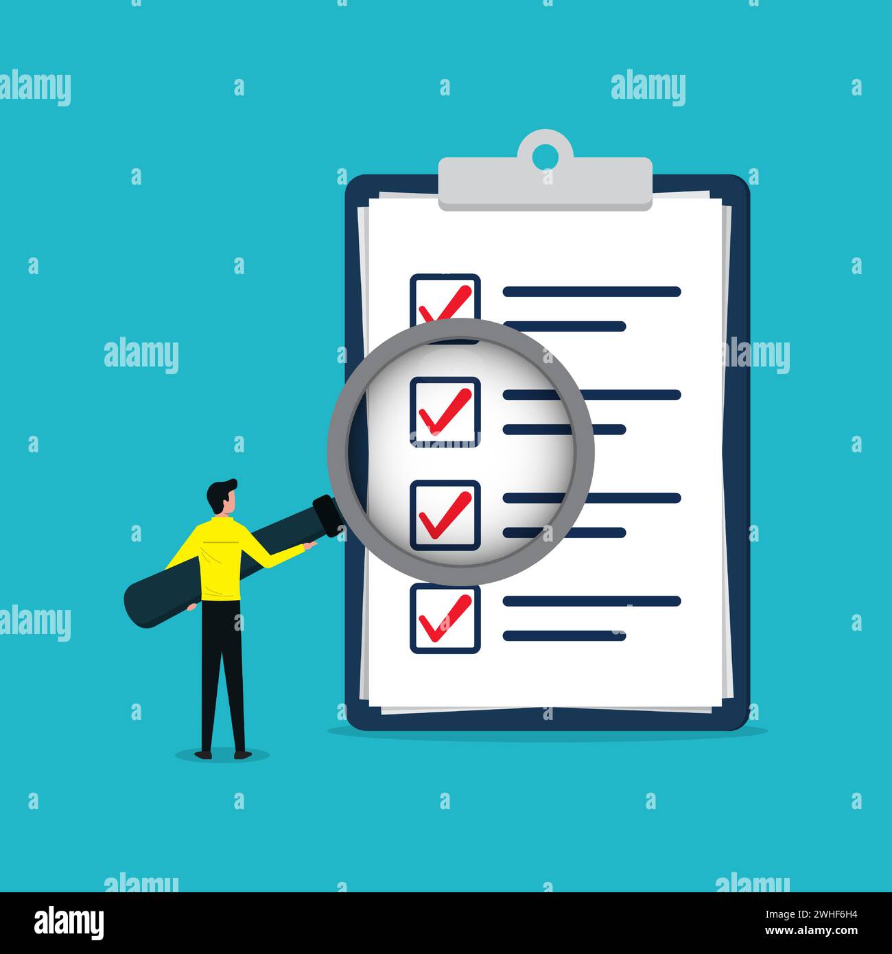 Man checklist document on clipboard with magnifying glass Stock Vector ...