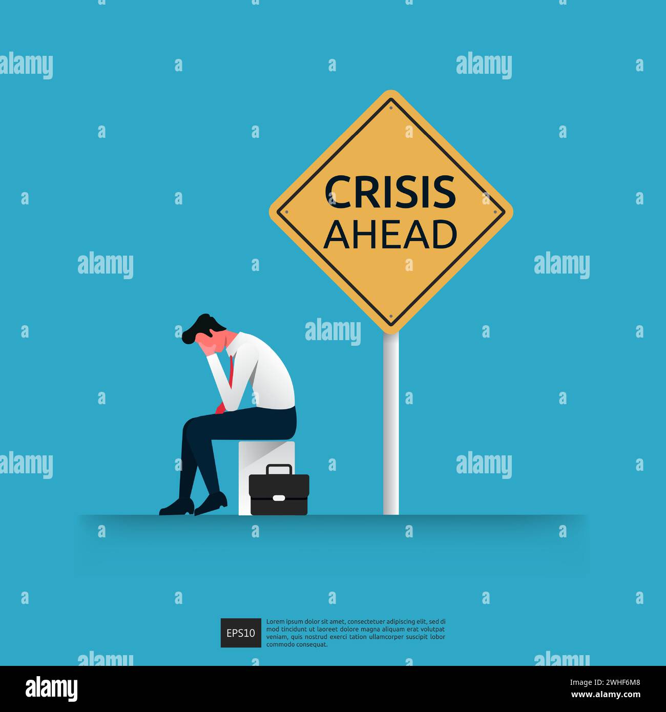 Depressed sad businessman thinking over problems. Crisis sign concept ...