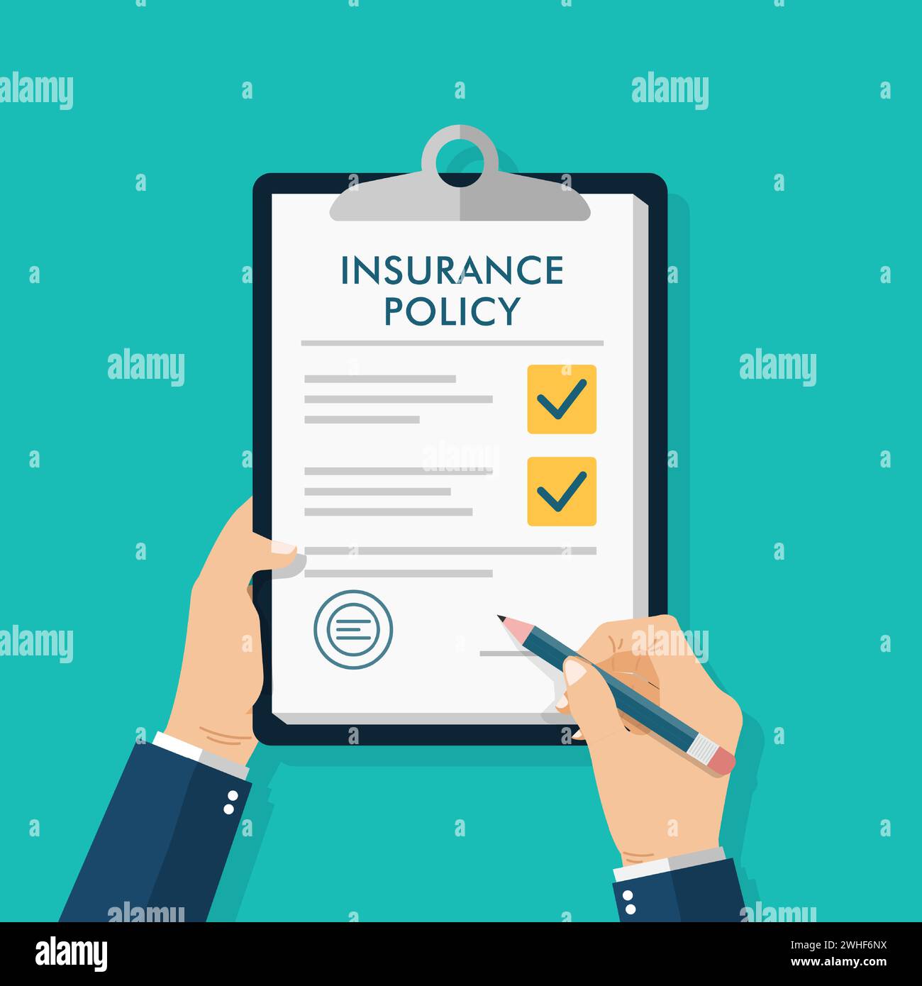 Businessman signs agreement protection document. Make deal compensation ...