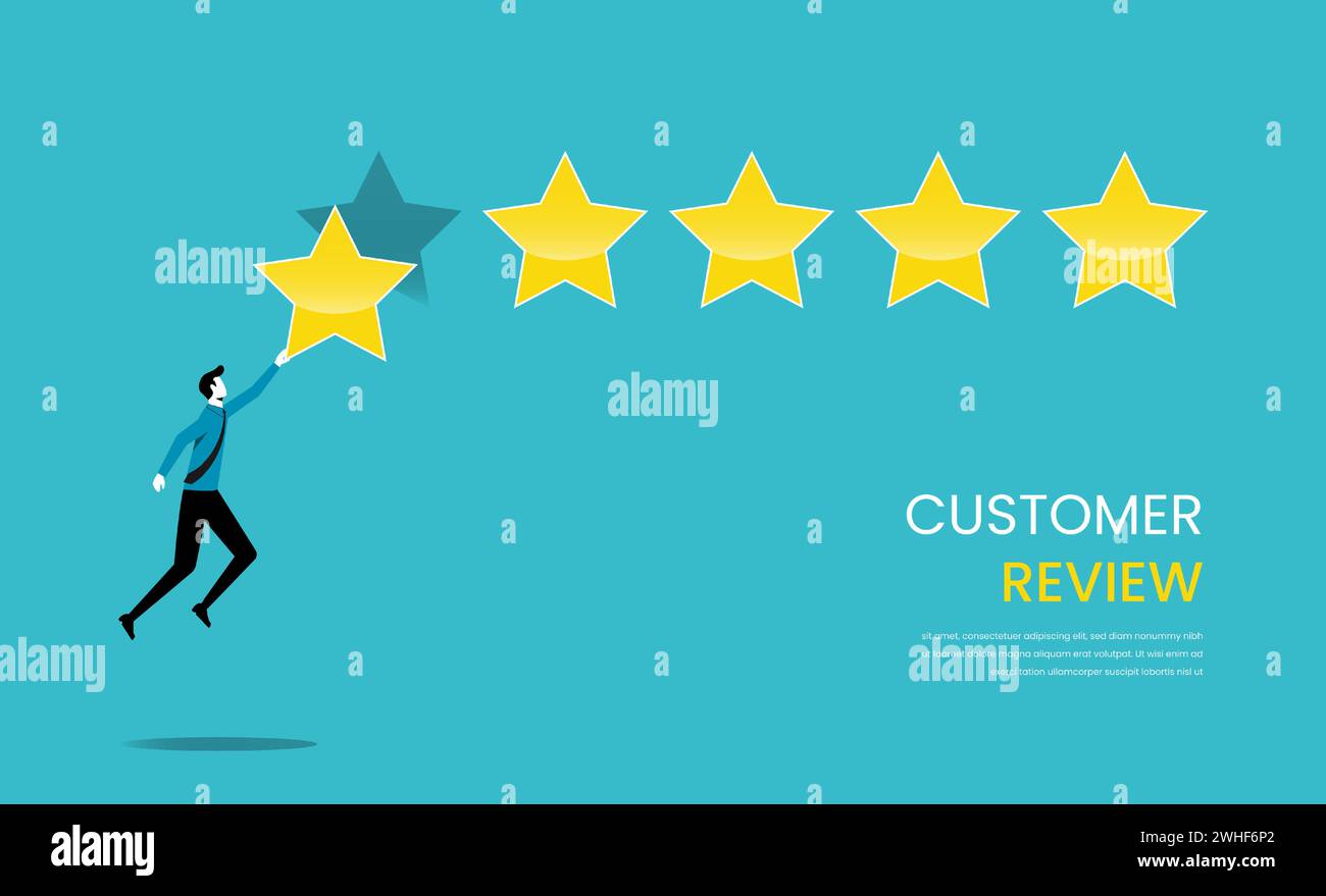 Customer feedback 5 stars rating, evaluation ranking sign, businessman ...