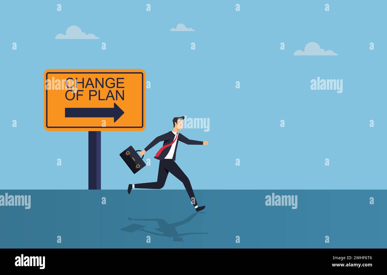 Changing of plans concept, businessman running toward new plan vector illustration Stock Vector ...