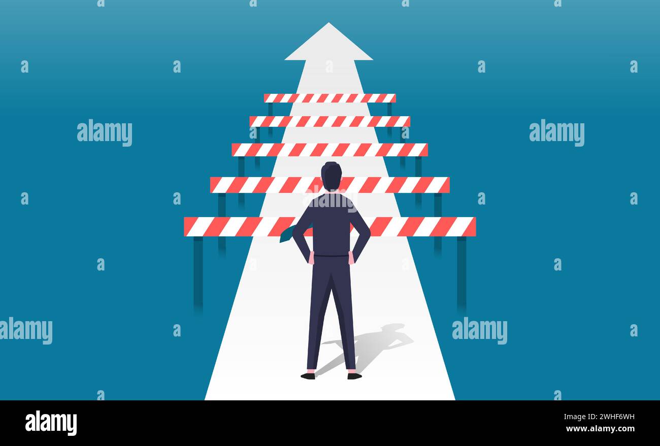 Overcoming challenge and obstacle concept. Flat vector illustration ...