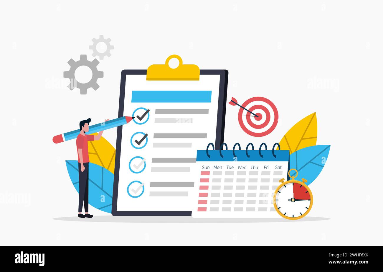 Businessman Character Mark Checklist with Pen. Completion Business Task. Goal Achievements ...