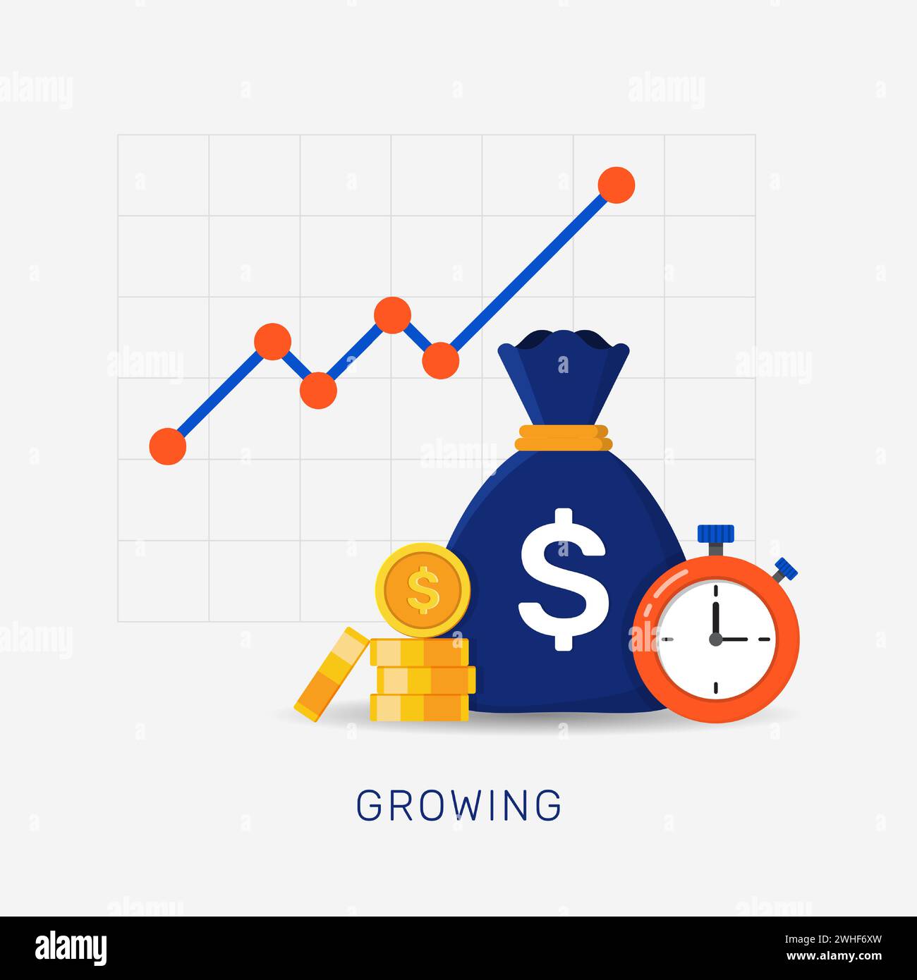 Business finance growth with money stack, stopwatch, and coins symbol ...