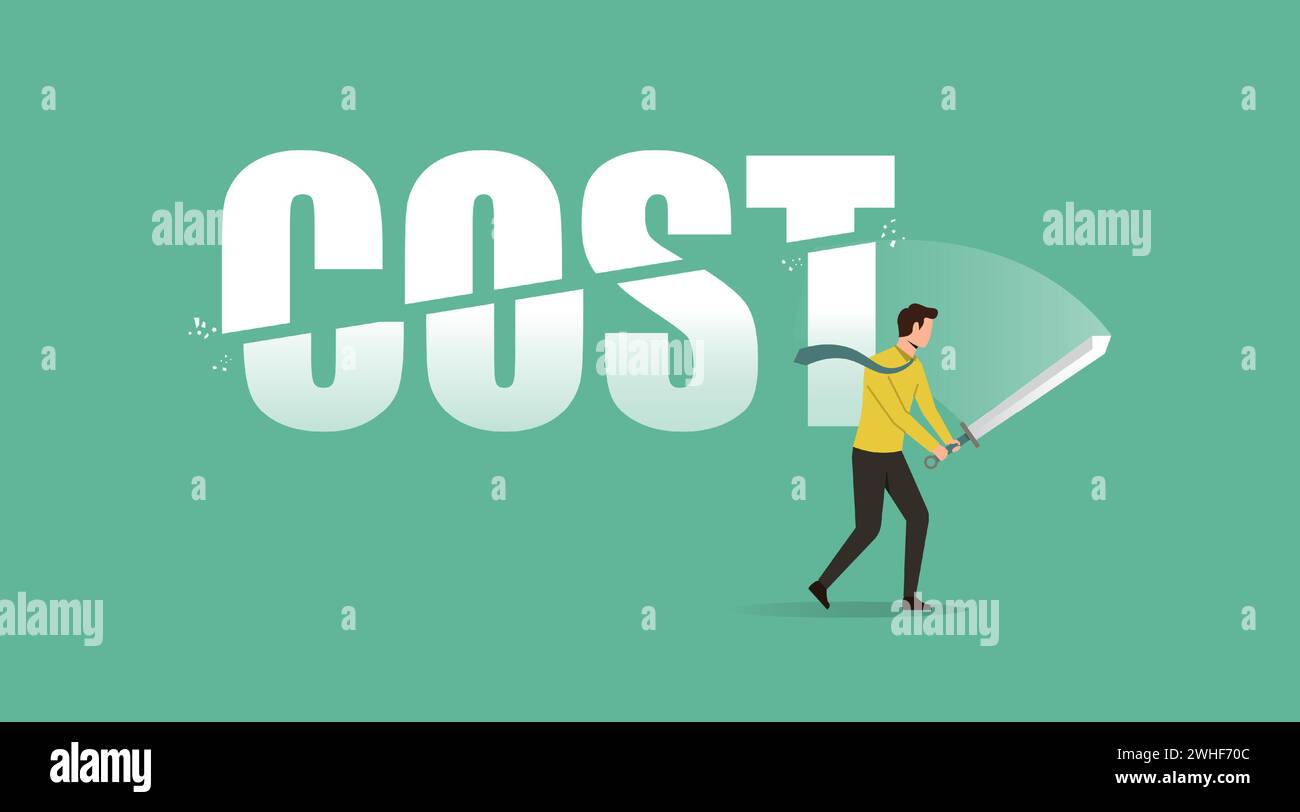 Cost cutting concept, reducing expenses and profit improvement, symbol of depicts inflation ...