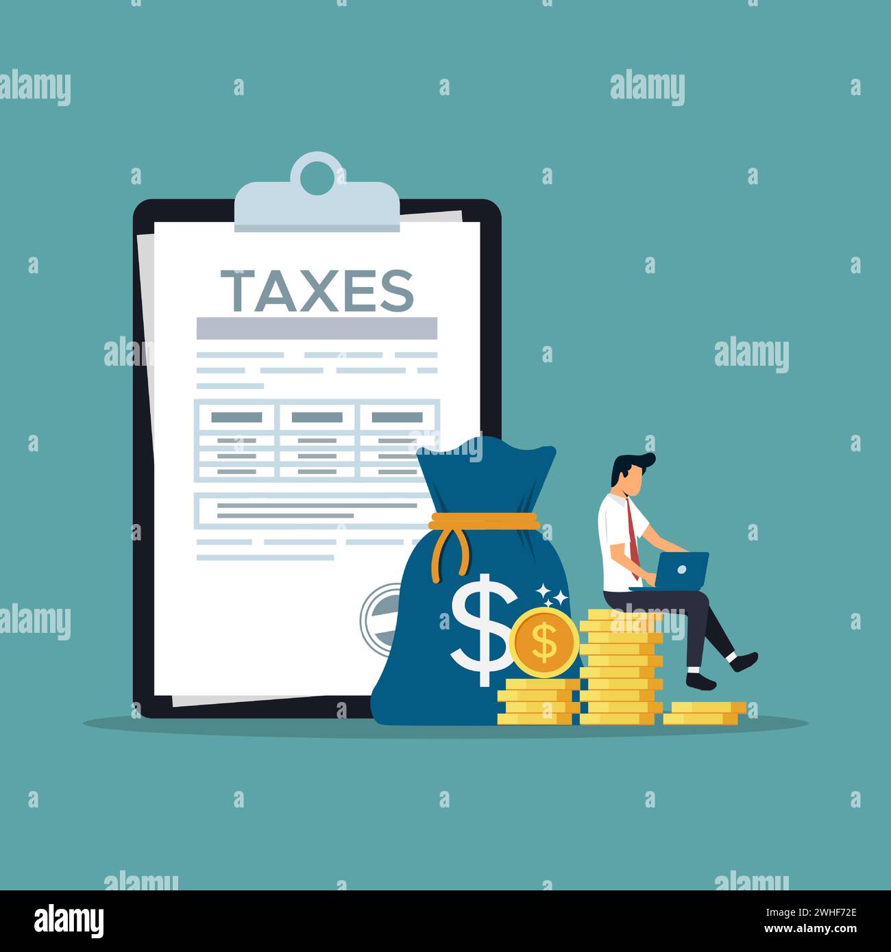 Tax report concept, businessman filling tax form documents online, tax ...