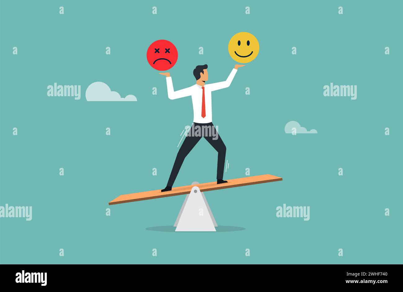 Balancing emotion control feeling between stress or sadness and happy ...