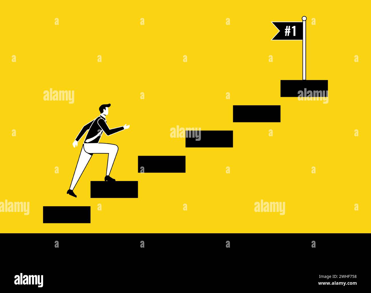 Success in business career development concept. Businessman climbing to ...