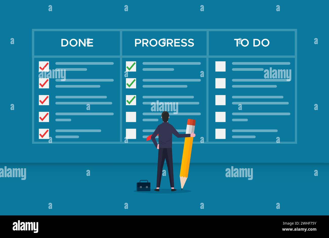 Task management concept. Businessman filling check list on the scrum ... Task management concept. Businessman filling check list on the scrum ...