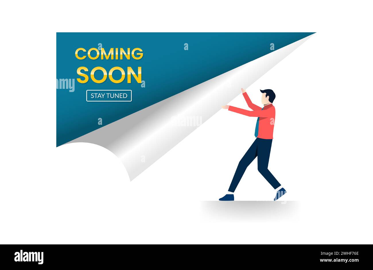 Coming soon banner on corner peeled flip paper fold vector illustration ...