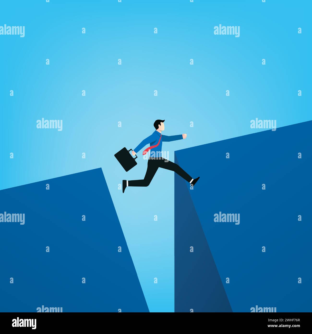 Business challenge concept. Businessman jumps over gap to achieve his goal symbol Stock Vector ...